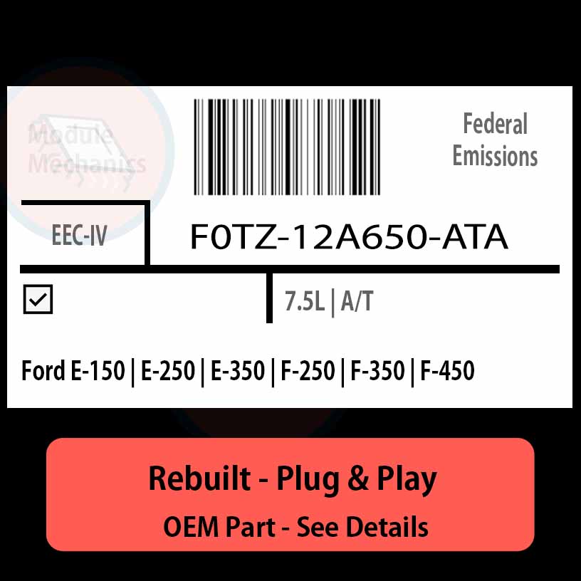 F0TZ-12A650-ATA EEC-IV ECU - PLUG & PLAY | Ford E-150 | E-250 | E-350 ...