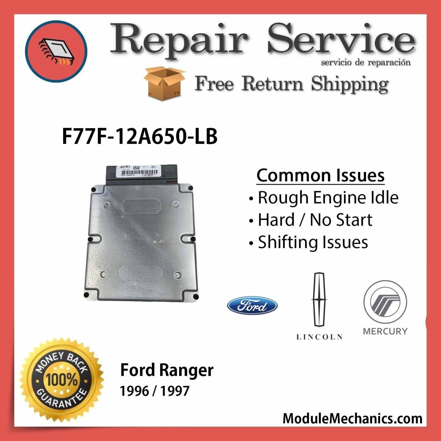 F77F-12A650-LB ECU - Repair Service | Ford Ranger | ECM PCM Engine ...